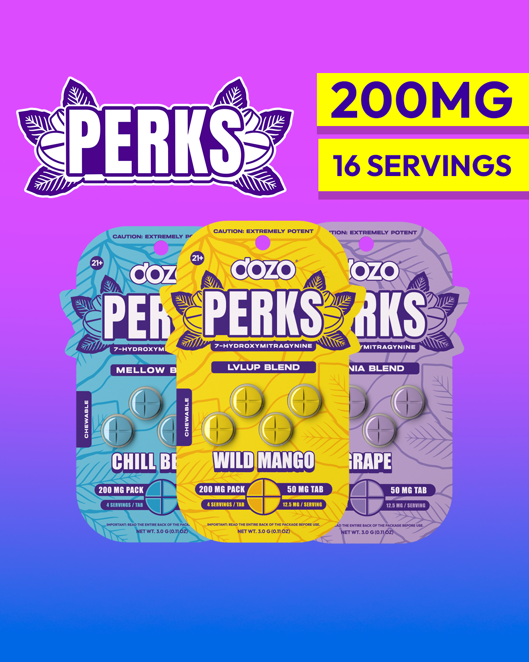 Dozo PERKS 7-Hydroxymitragynine Grape 50mg Euphoria Blend - 4ct – puredozoф