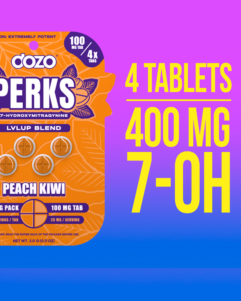Dozo PERKS 7-OH 100mg 4ct | 400mg per Pack | $0.08 per MG | $34.97 per ...
