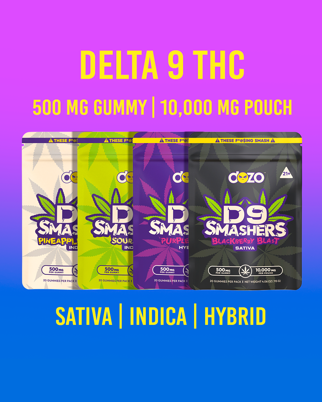Dozo D9 Smashers - Powerful THC Gummies in Various Flavors – puredozoф