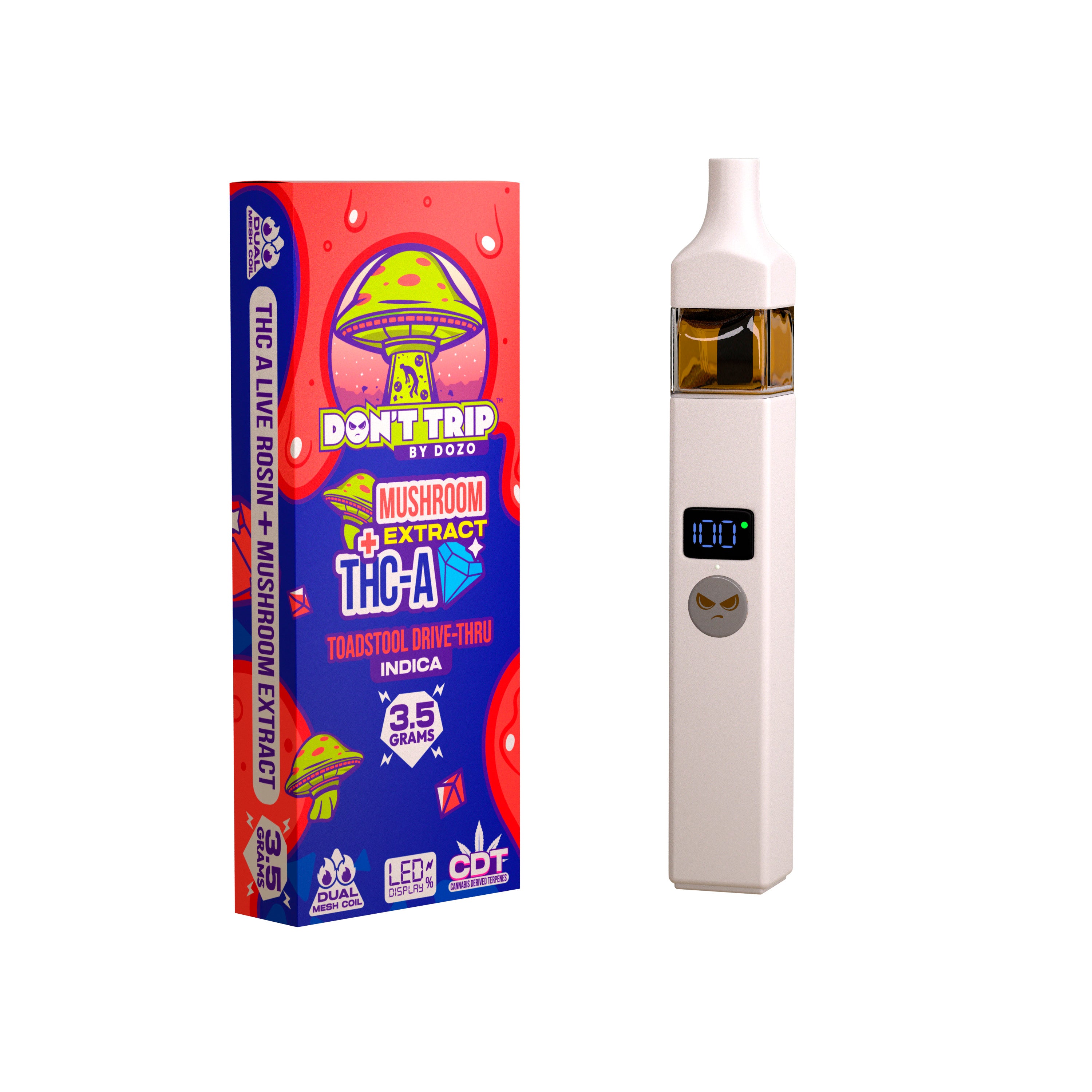 Dozo Don't Trip Mushroom Vape 3.5g Toadstool Drive Thru Indica – puredozo